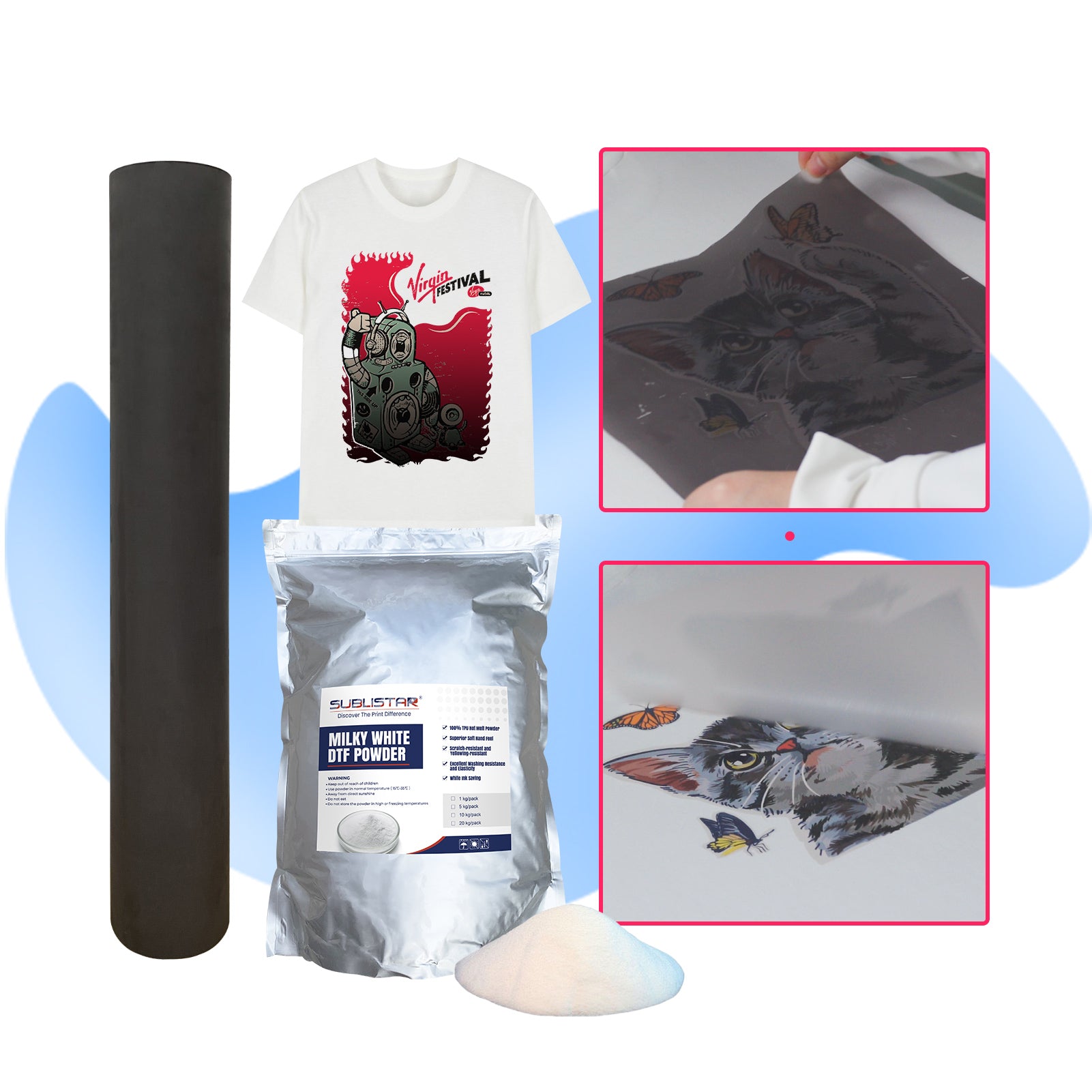 Temperature Change DTF Film+DTF Milky white powder for Dark Fabric – Sublistar