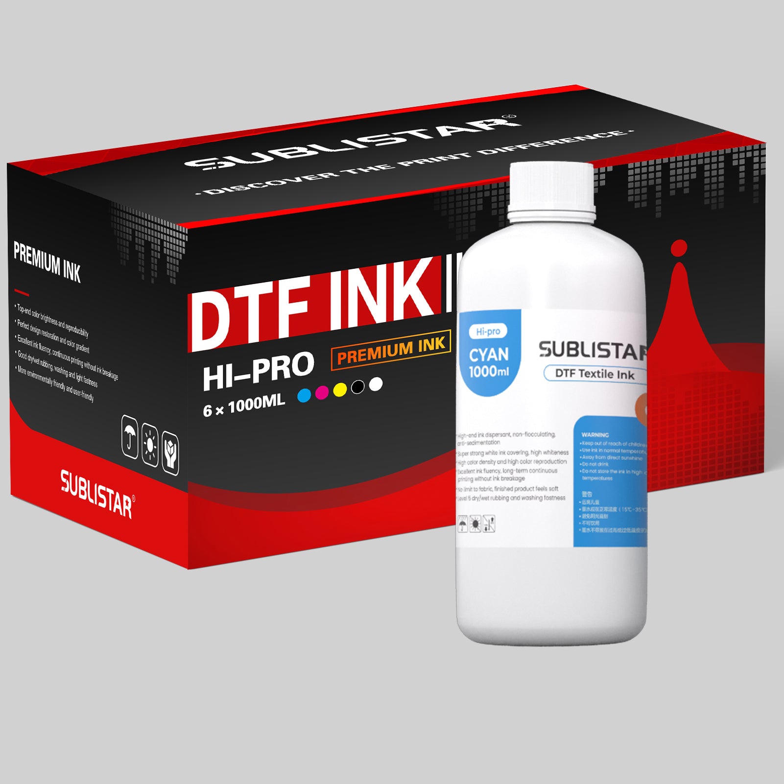 Hi-Pro Premium DTF Sublimation Ink，1000ML Refill Heat Transfer Printin ...