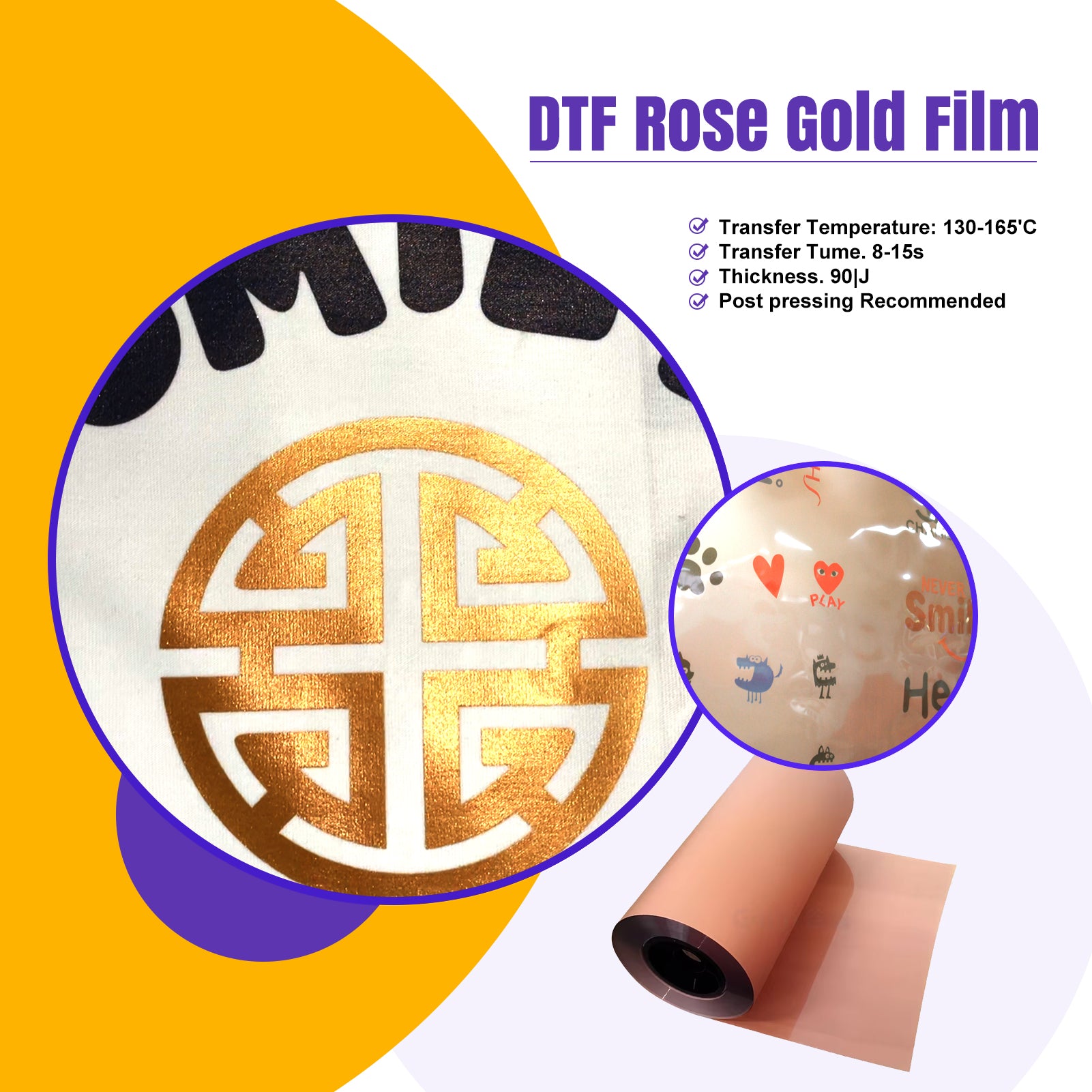 Rose Gold DTF Film,Roll DTF Transfer Film Rose Gold for Fabric Transfe ...