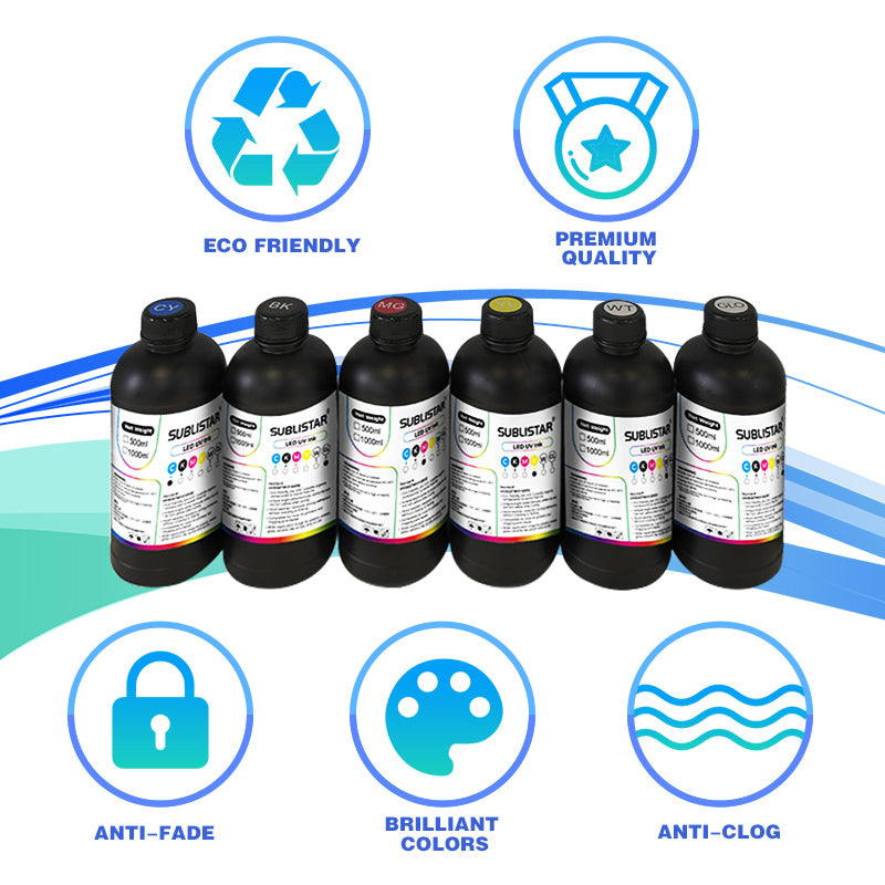 UV Ink Complete Set 6 for Printing Acrylic, Wood, Glass, Phone Cases ...