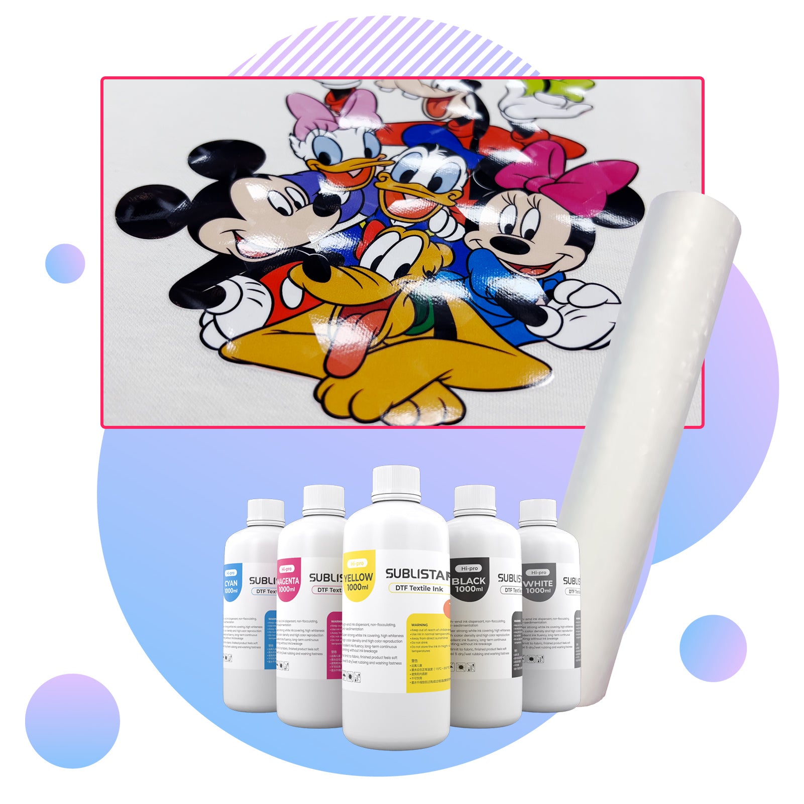 Stunning Rainbow Reflective DTF Film＋Hi-pro DTF Settle-free Ink for Sh ...