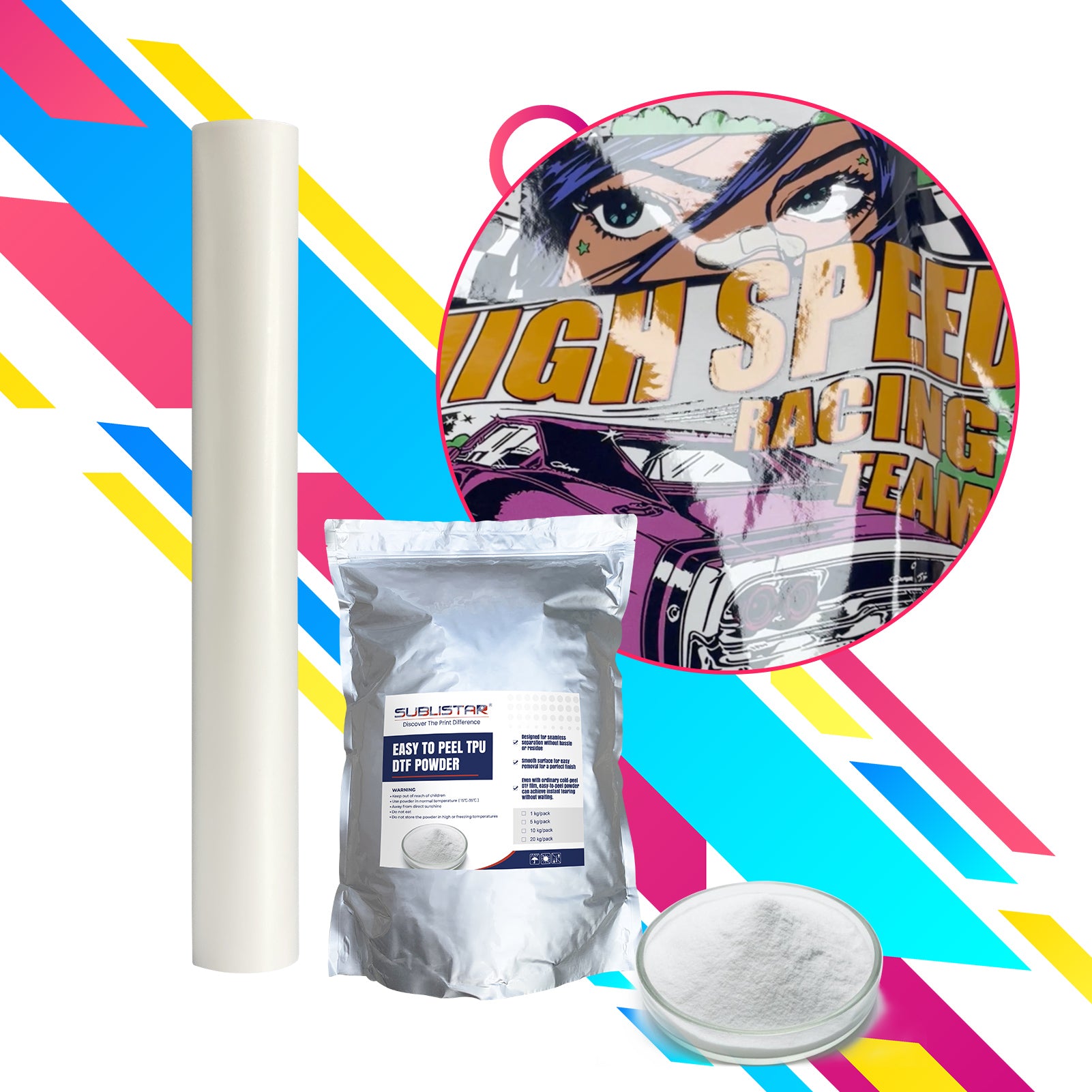 Rainbow Reflective DTF Film +Easy To Peel DTF powder for DTF Transfer ...