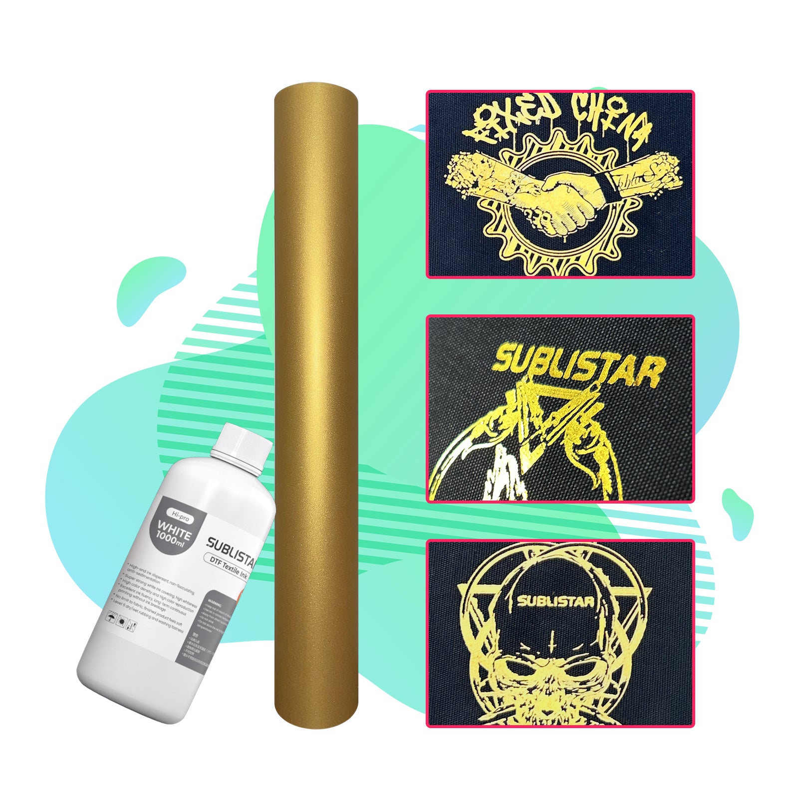 Metallic Gold DTF Film+Hi-Pro Premium DTF Settle-free White Ink for Go ...